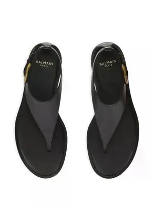 Balmain Anthem Lambskin Flat Thong Sandals With Gold Buckle - Black