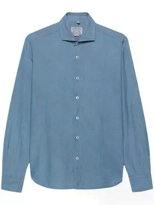 ORIAN Mélange-effect Cotton Shirt - Blue