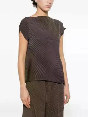 Issey Miyake Pleated Sleeveless T-shirt - Brown