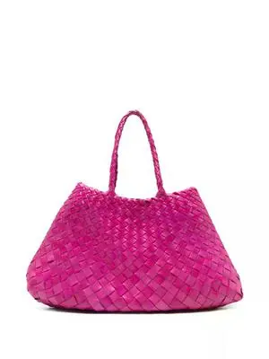 Dragon Diffusion Leather Woven Top-handle Tote Bag - Pink