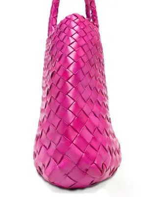 Dragon Diffusion Leather Woven Top-handle Tote Bag - Pink