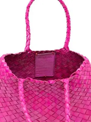 Dragon Diffusion Leather Woven Top-handle Tote Bag - Pink