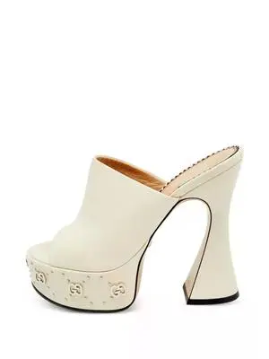 Gucci Gg Cream Platform Leather Sandals
