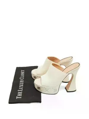 Gucci Gg Cream Platform Leather Sandals
