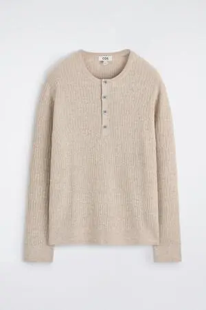 Cos Cashmere-linen Henley T-shirt - Beige