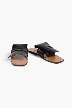 Marni Fringed Leather Sandals - Black