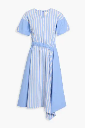3.1 Phillip Lim Draped Striped Cotton-Poplin Midi Dress - Light Blue