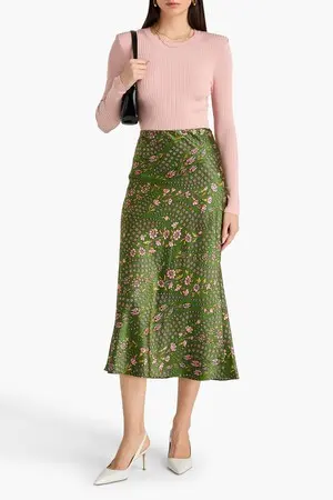Veronica Beard Floral-print Satin Midi Skirt