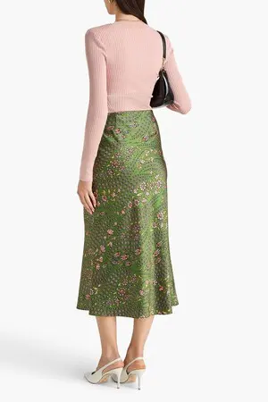 Veronica Beard Floral-print Satin Midi Skirt