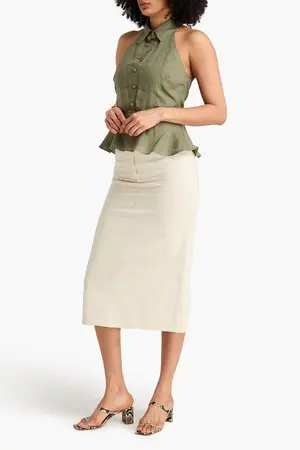 Veronica Beard Lancaster Linen Peplum Halterneck Top