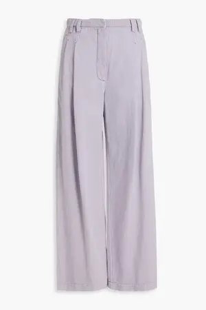 Brunello Cucinelli Pleated Cotton And Linen-blend Twill Wide-leg Pants - Lilac