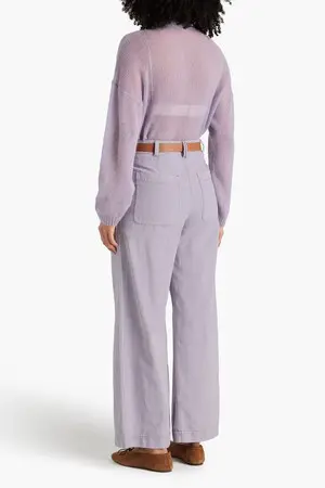 Brunello Cucinelli Pleated Cotton And Linen-blend Twill Wide-leg Pants - Lilac