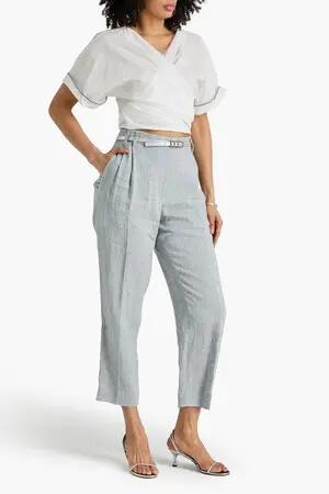 Brunello Cucinelli Metallic Linen-blend Tapered Pants