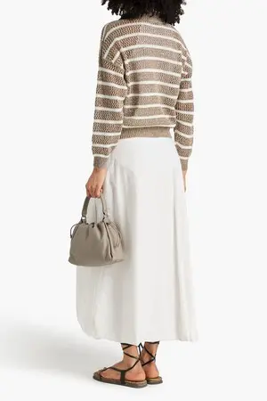 Brunello Cucinelli Striped Open-knit Linen-blend Cardigan
