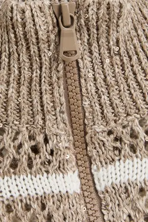 Brunello Cucinelli Striped Open-knit Linen-blend Cardigan