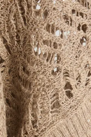Brunello Cucinelli Sequin-embellished Open-knit Linen-blend Top