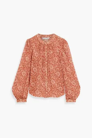 Veronica Beard Ashlynn Floral-print Silk-georgette Blouse - Brick