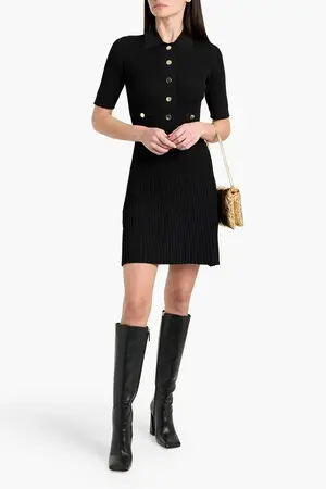 Veronica Beard Lauper Ribbed-knit Mini Shirt Dress