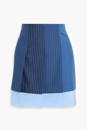 Marni Layered Pinstriped Wool And Cupro-blend Satin Mini Skirt