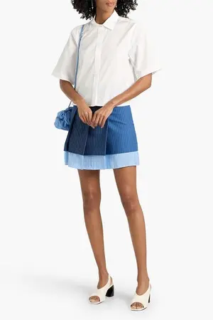 Marni Layered Pinstriped Wool And Cupro-blend Satin Mini Skirt