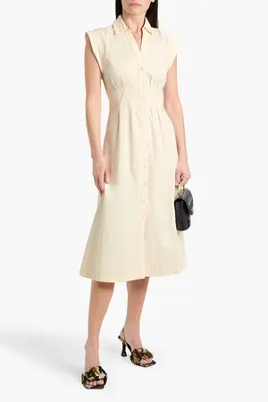 Veronica Beard Loreta Pleated Denim Midi Shirt Dress - Ecru