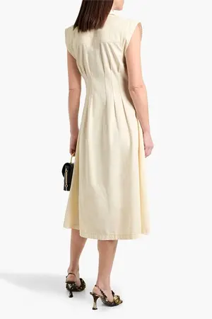 Veronica Beard Loreta Pleated Denim Midi Shirt Dress - Ecru