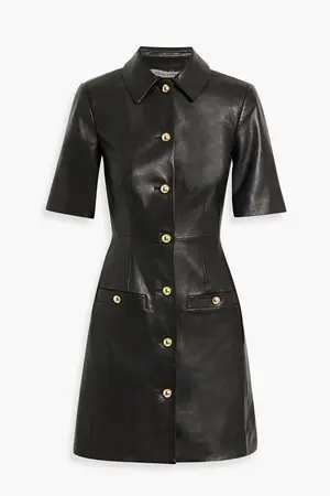 Veronica Beard Paige Leather Mini Shirt Dress