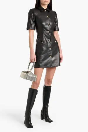 Veronica Beard Paige Leather Mini Shirt Dress