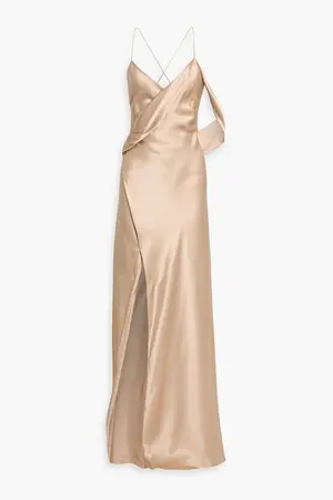 Michelle Mason Draped Silksatin Wrap Gown