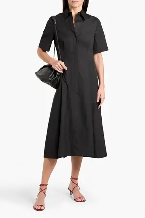 Vince Pleated Cotton-poplin Midi Shirt Dress
