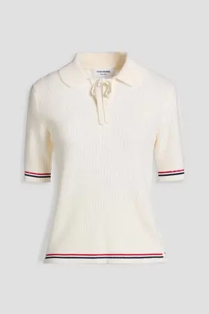 Thom Browne Striped Ribbed Wool-blend Polo Sweater - Ivory