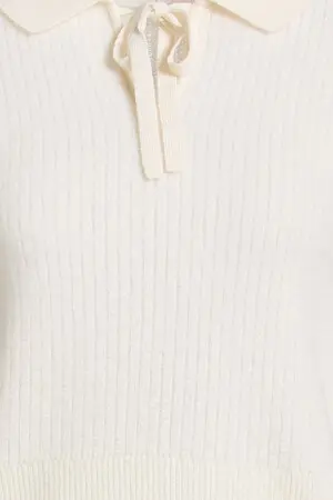 Thom Browne Striped Ribbed Wool-blend Polo Sweater - Ivory