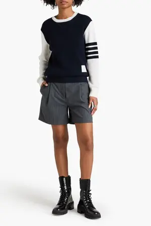 Thom Browne Two-tone Cashmere And Wool-blend Sweater
