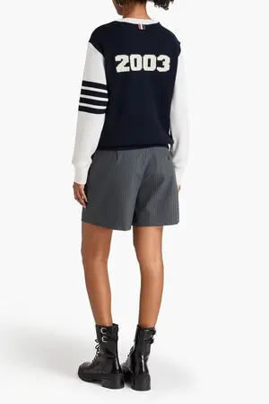 Thom Browne Two-tone Cashmere And Wool-blend Sweater