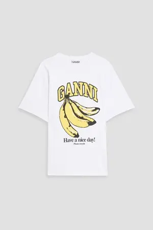 GANNI Printed Cotton-jersey T-shirt - White