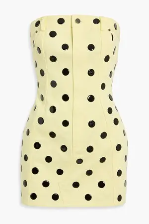 AREA Strapless Polka Dot Denim Mini Dress
