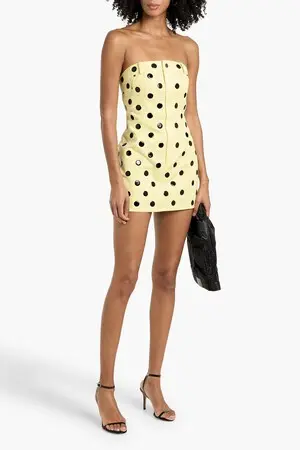 AREA Strapless Polka Dot Denim Mini Dress