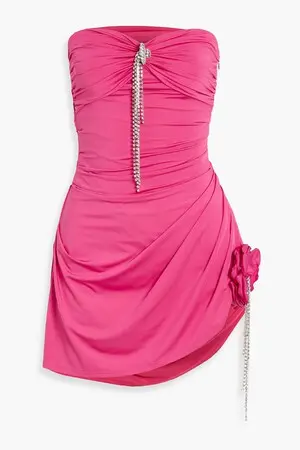 AREA Strapless Embellished Stretch-jersey Mini Dress - Fuchsia