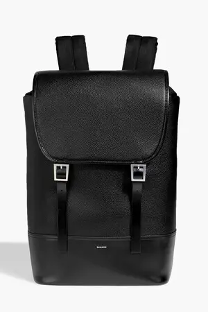 Sandro Smooth And Pebbled Leather Backpack - Black
