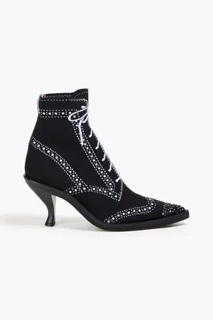 Thom Browne Leather-trimmed Printed Knitted Sock Boots