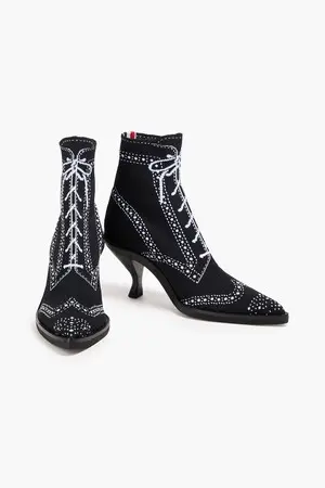 Thom Browne Leather-trimmed Printed Knitted Sock Boots