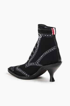 Thom Browne Leather-trimmed Printed Knitted Sock Boots