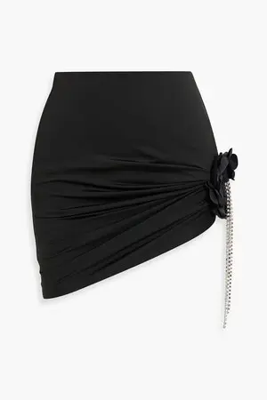 AREA Ruched Embellished Stretch-jersey Mini Skirt - Black