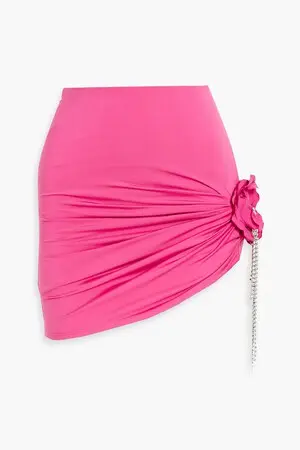 AREA Asymmetric Crystal-embellished Mini Skirt - Fuchsia