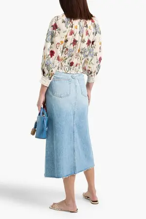 Alice + Olivia Floral-print Cotton-gauze Top With Lace Trims