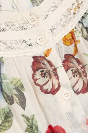 Alice + Olivia Floral-print Cotton-gauze Top With Lace Trims