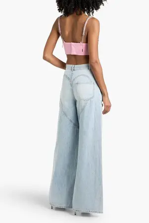 AREA Cutout Crystal-embellished Wide-leg Jeans - Light Denim