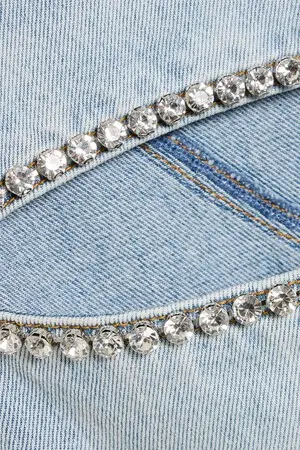 AREA Cutout Crystal-embellished Wide-leg Jeans - Light Denim
