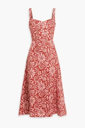 Veronica Beard Aila Floral-print Linen Midi Dress