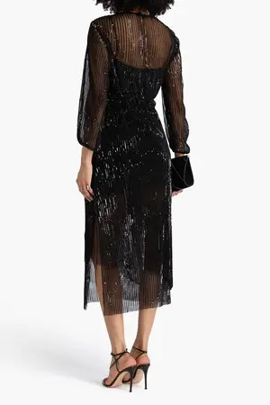 Maje Sequined Plissé Tulle Midi Dress